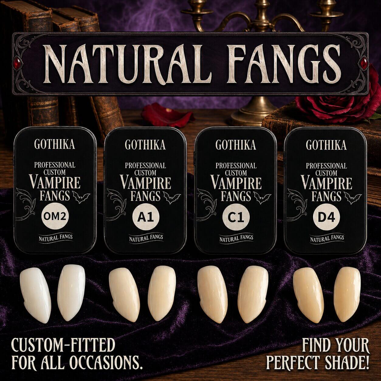 Classic Natural Vampire Fangs | Custom Fit & Reusable | Gothika®